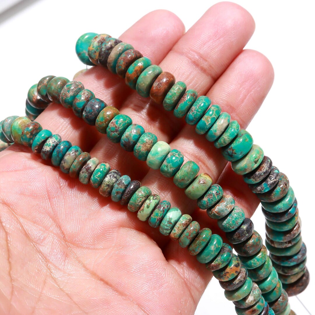 AAA Arizona Turquoise Smooth Tyre Shape Beads, Turquoise Heishi Mala ...