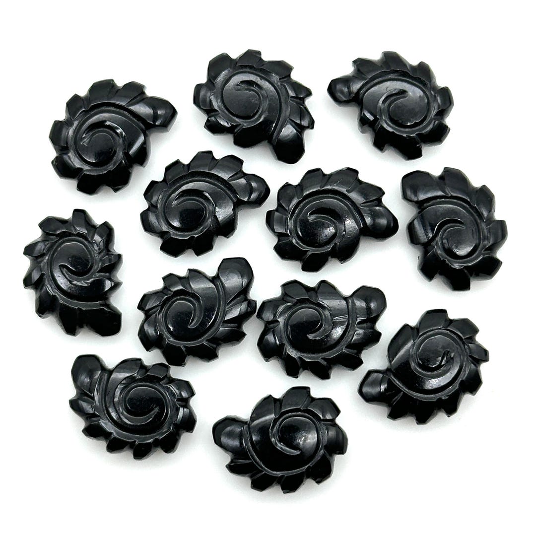 Natural Black Onyx Carved Shell Beads, Hand Carved Snail Shell Shape ...