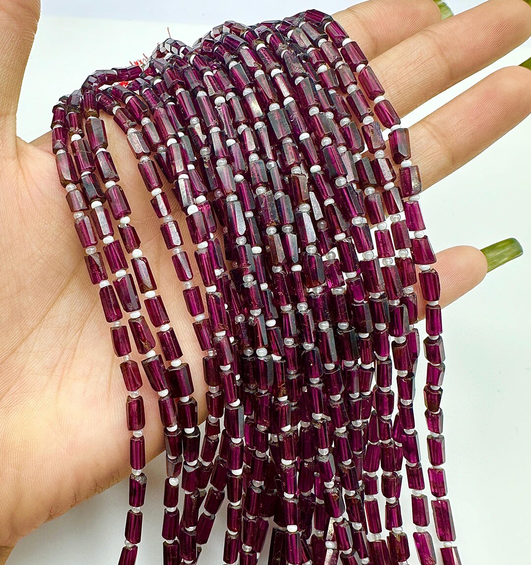Dark Red Garnet Faceted Pipe Shape Beads, 3X7 MM Garnet Pipe Shape ...