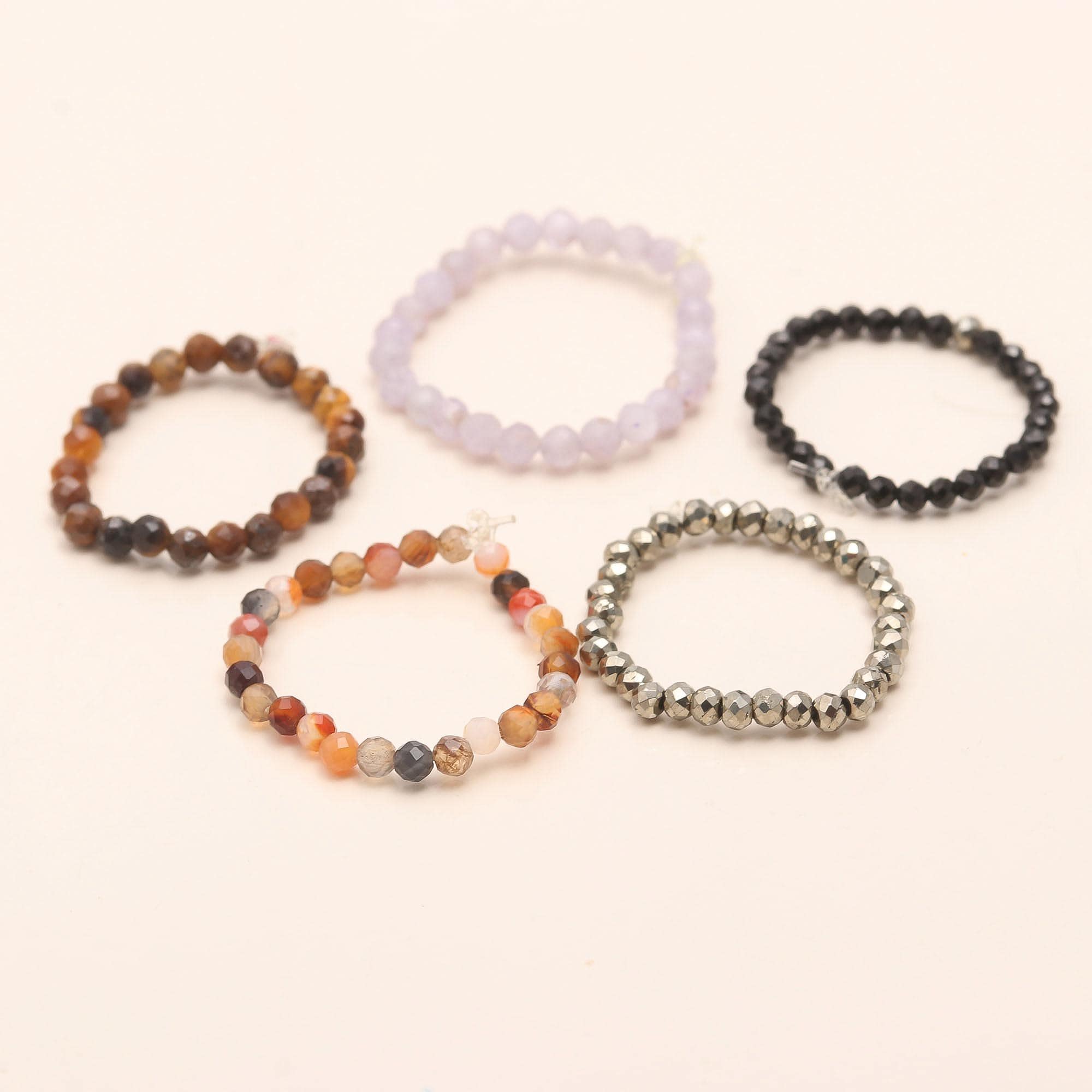 Beaded Stackable Gemstone Rings, Stretchable 2 MM Round Faceted Beads ...