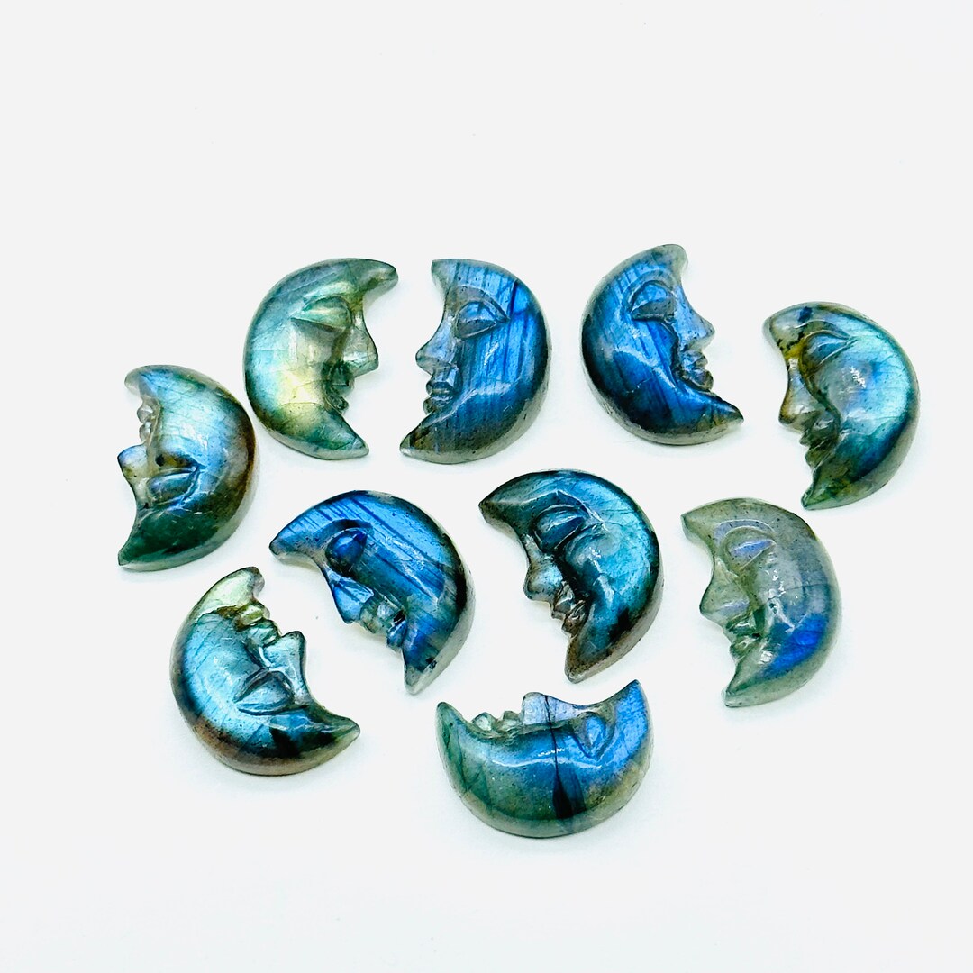Natural Carved Labradorite Moon Face Charms, Half Moon Face Carving ...