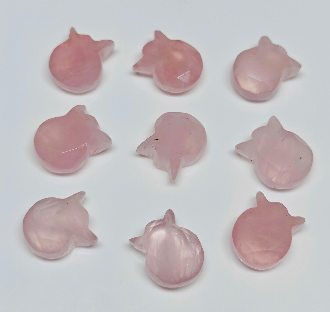 Natural Rose Quartz Cat Face Carving, Kitty Shape Charms Beads, Faceted ...