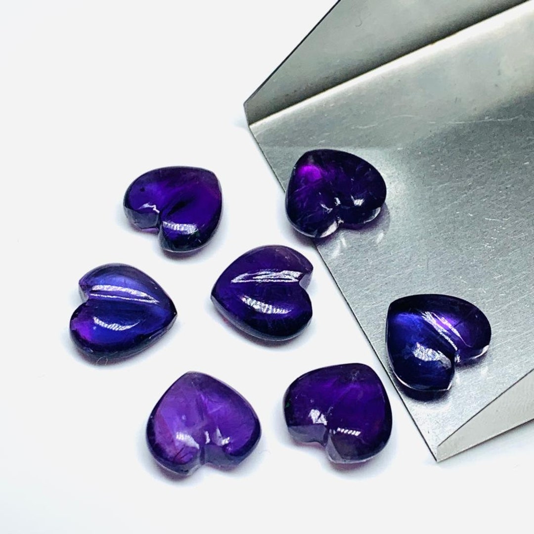 2,3,4,5,6 Pcs 100% Natural Purple Amethyst Heart Shape Gemstone ...