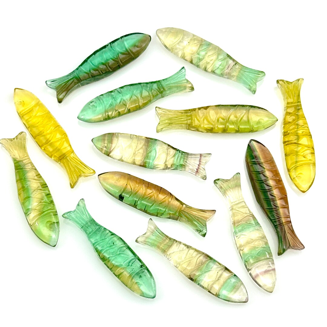 Beautiful Fluorite Handmade Fish Carving Beads, Colorful Fish Shape ...