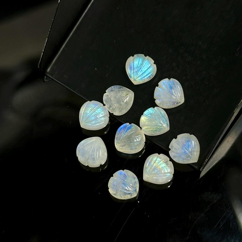 AAA+ Quality Rainbow Moonstone Shell Shape Beads, 8 MM Hand Carved ...