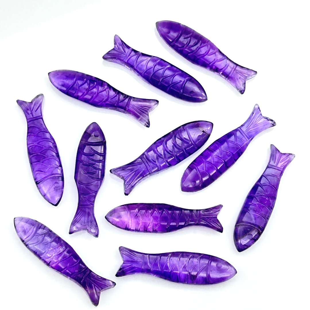 Miniature Purple Fishes, Natural Amethyst Handmade Fish Carving, Fish ...