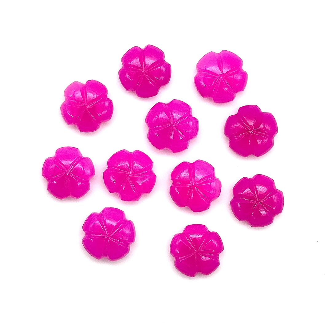 Pretty Hot Pink Chalcedony Flower Shape Gemstone Carvings, Both Side ...