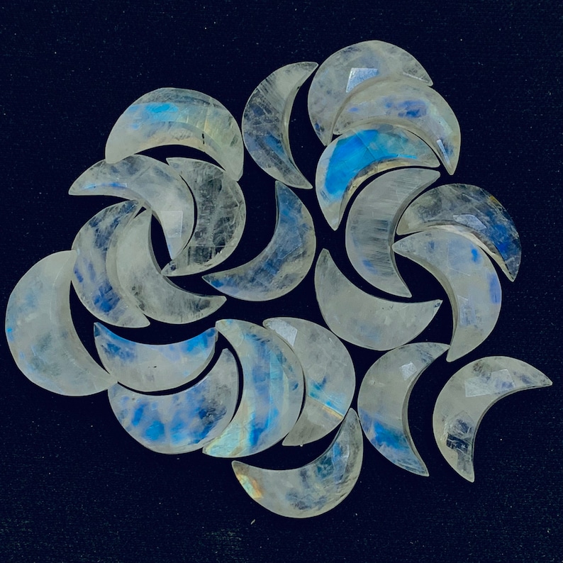 Natural Flashy Rainbow Moonstone Faceted Cresent Moons, Blue Flash ...