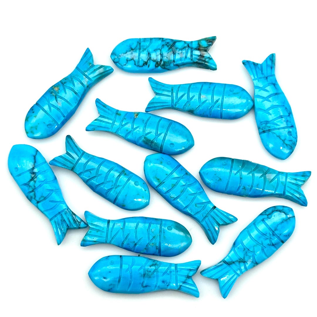Blue Turquoise Handmade Fish Carving Beads, Blue Fish Shape Carved ...