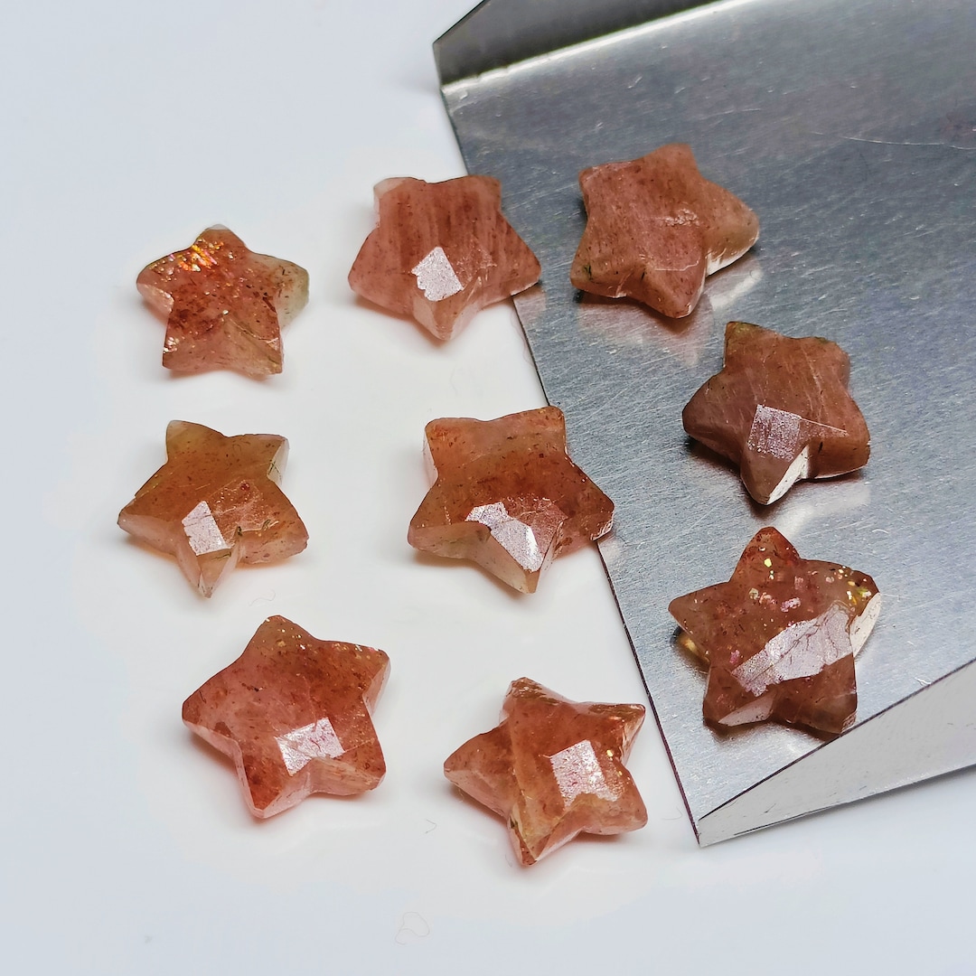2,3,4,5 Pcs Natural Sunstone Hand Carved Faceted Star Shape Briolettes ...