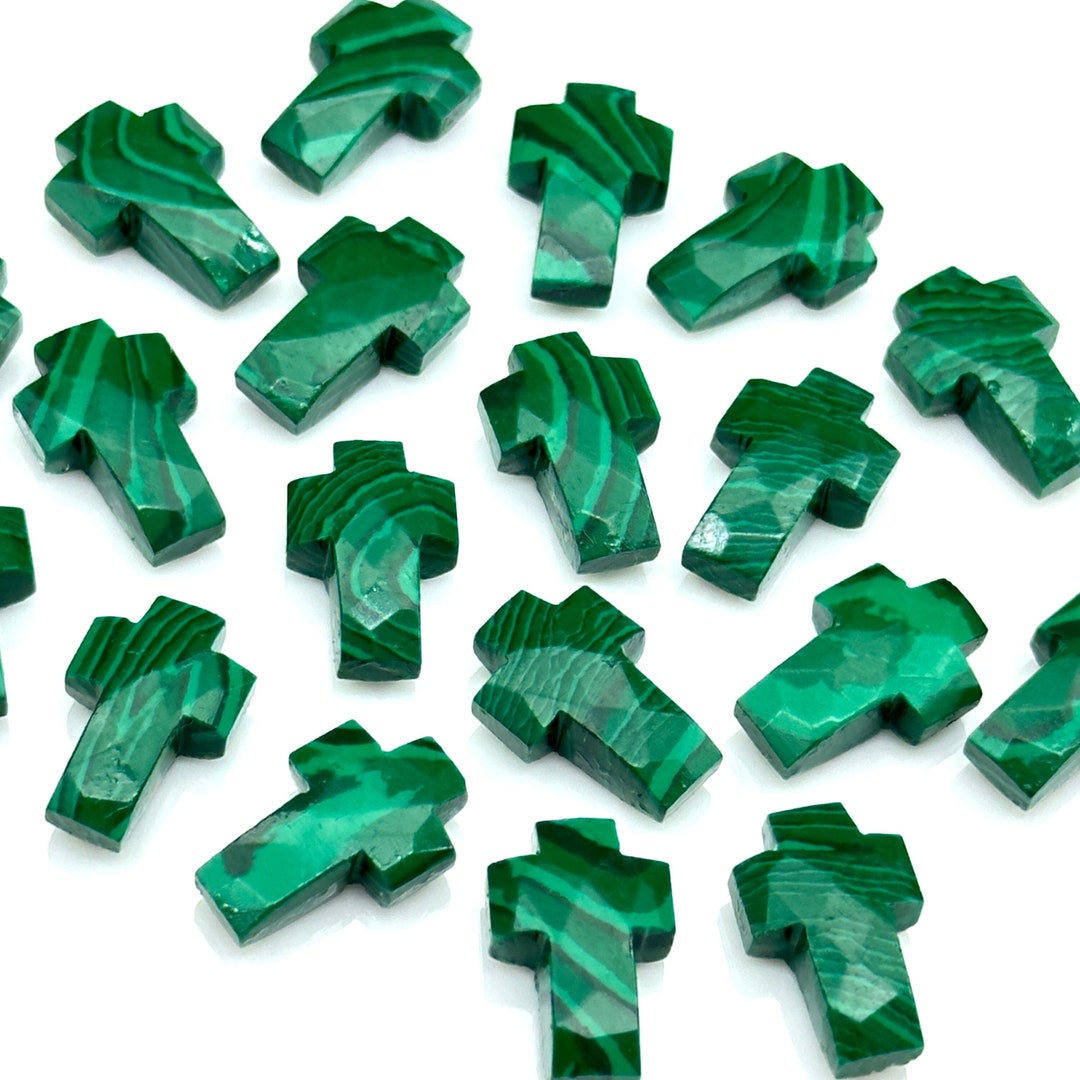 Natural Malachite Cross Shape Beads ~ Malachite Carvig Gemstone Beads ...