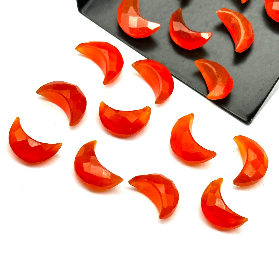 Natural Carnelian Moon Shape Gemstone Beads, Carnelian Faceted Moon ...