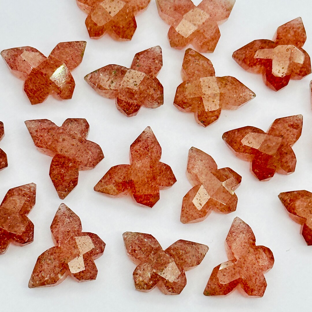 2,3,4,5 Pcs Strawberry Quartz Butterfly Shape Beads, Handmade Butterfly ...