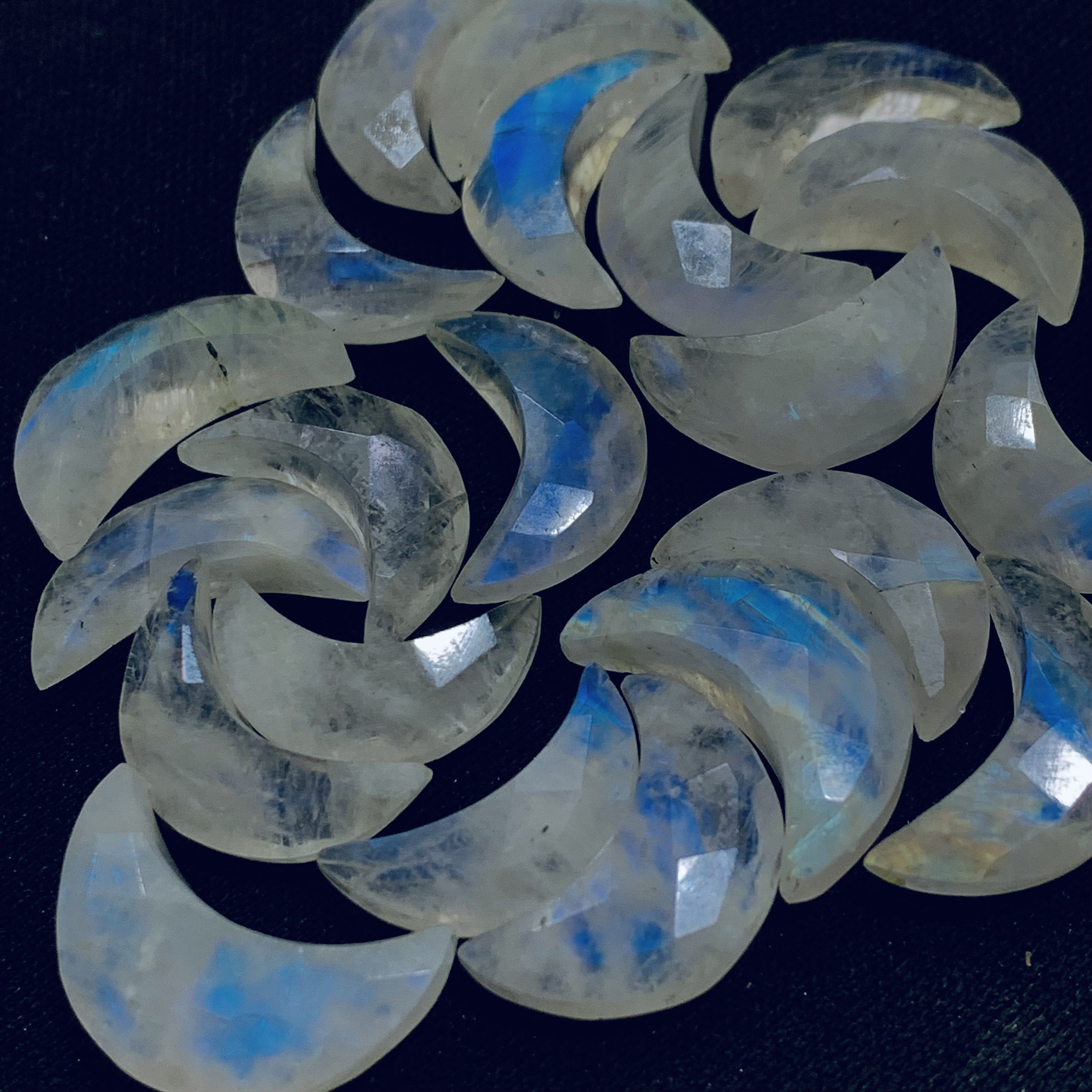 Natural Flashy Rainbow Moonstone Faceted Cresent Moons, Blue Flash ...