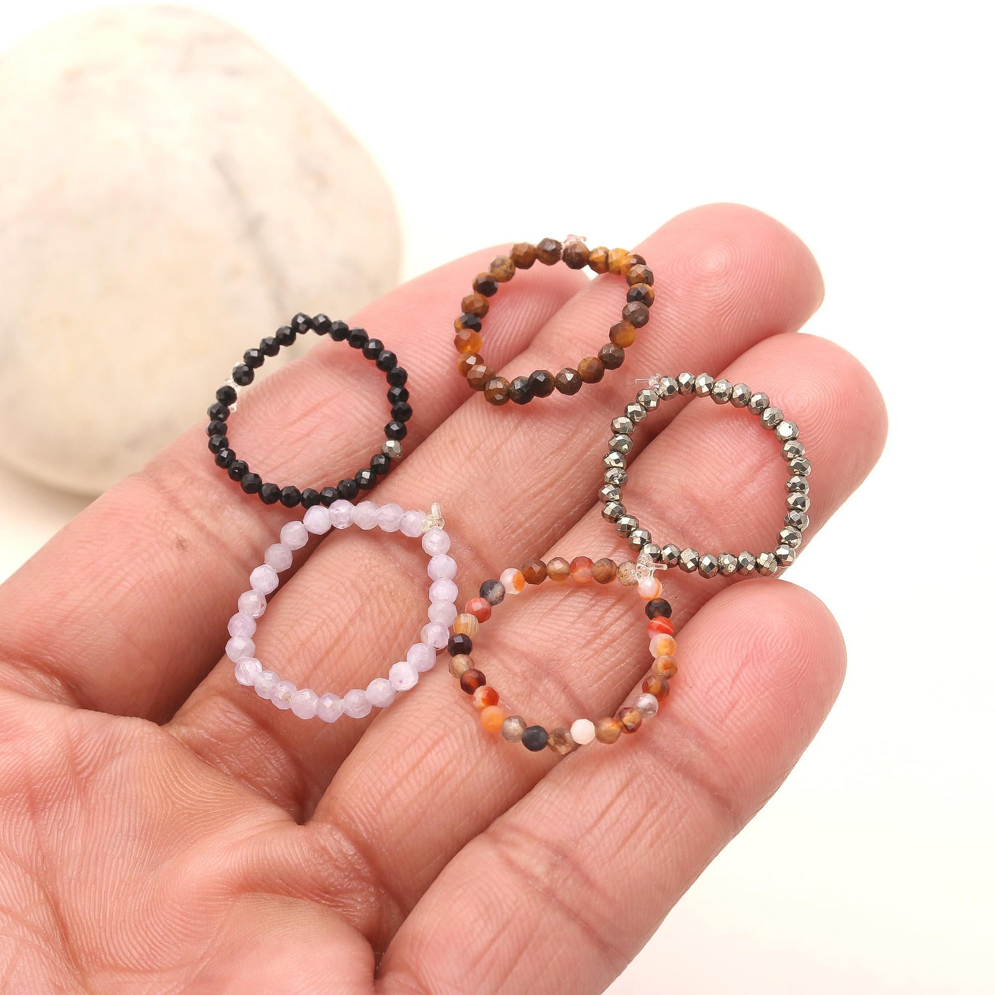 Beaded Stackable Gemstone Rings, Stretchable 2 MM Round Faceted Beads ...