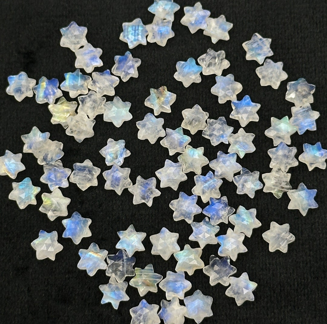 High Quality Natural Rainbow Moonstone Stars, Blue Flashy Star Shape ...