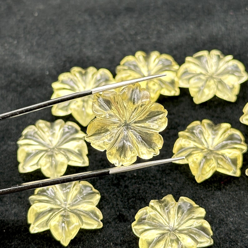Natural Lemon Quartz Flower Shape Carvings, Lemon Quartz Hand Carving ...