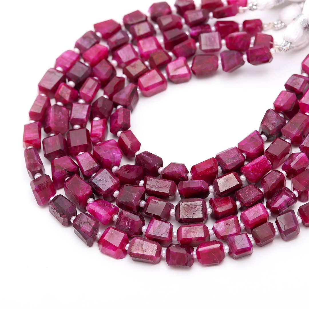Faceted Ruby Corundum Tumble Shape Beads, 8 MM Red Dyed Ruby Nuggets ...