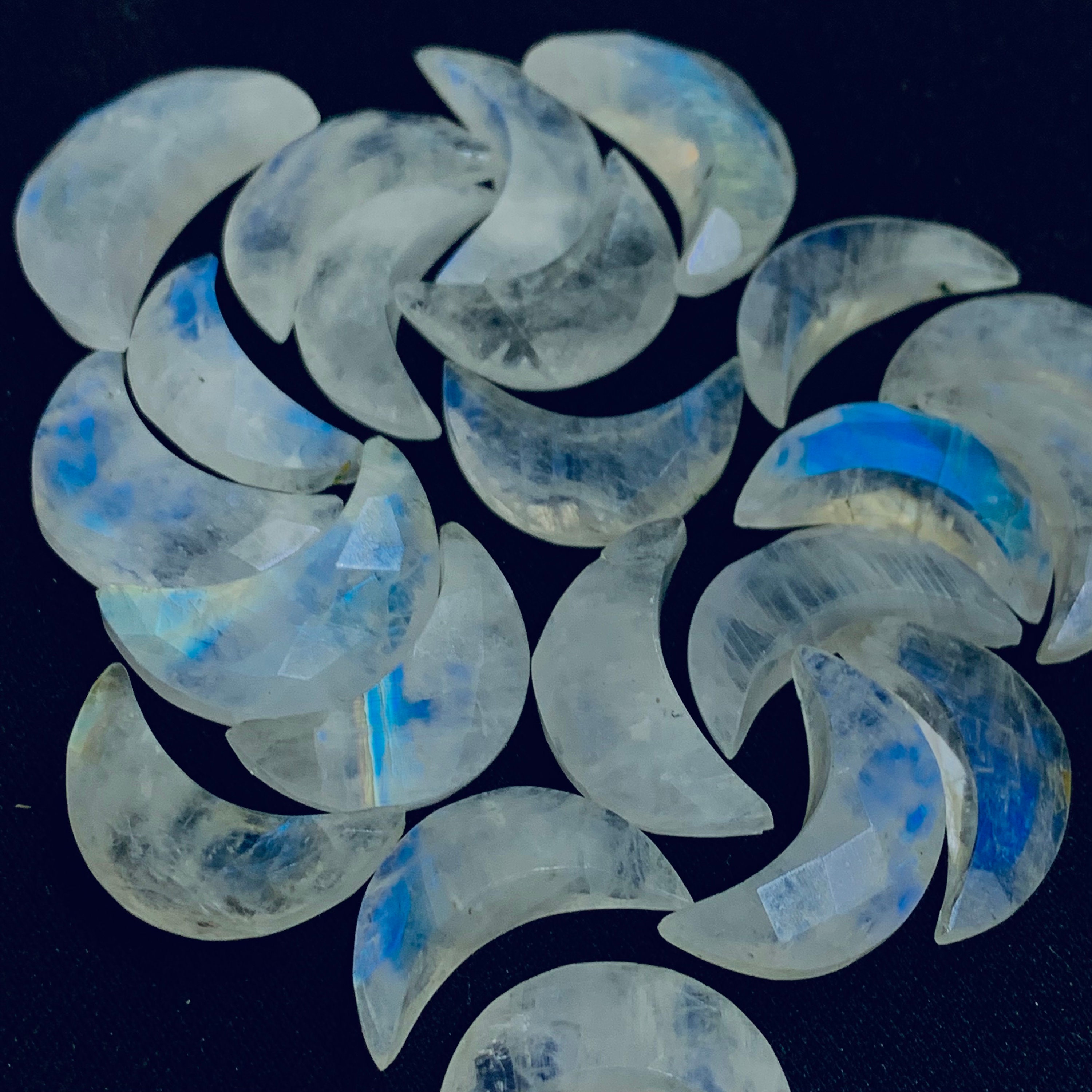 Natural Flashy Rainbow Moonstone Faceted Cresent Moons, Blue Flash ...