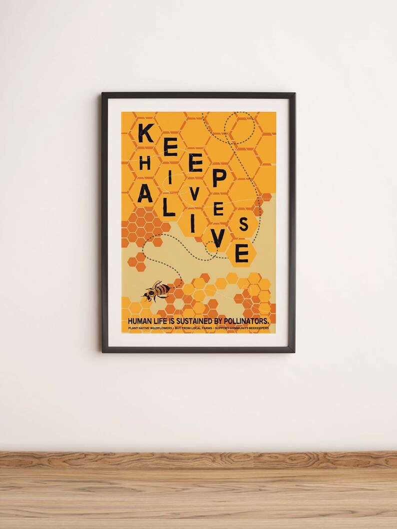 Honey Bee Poster Digital Download Modern Printable Pollinator Wall Art ...