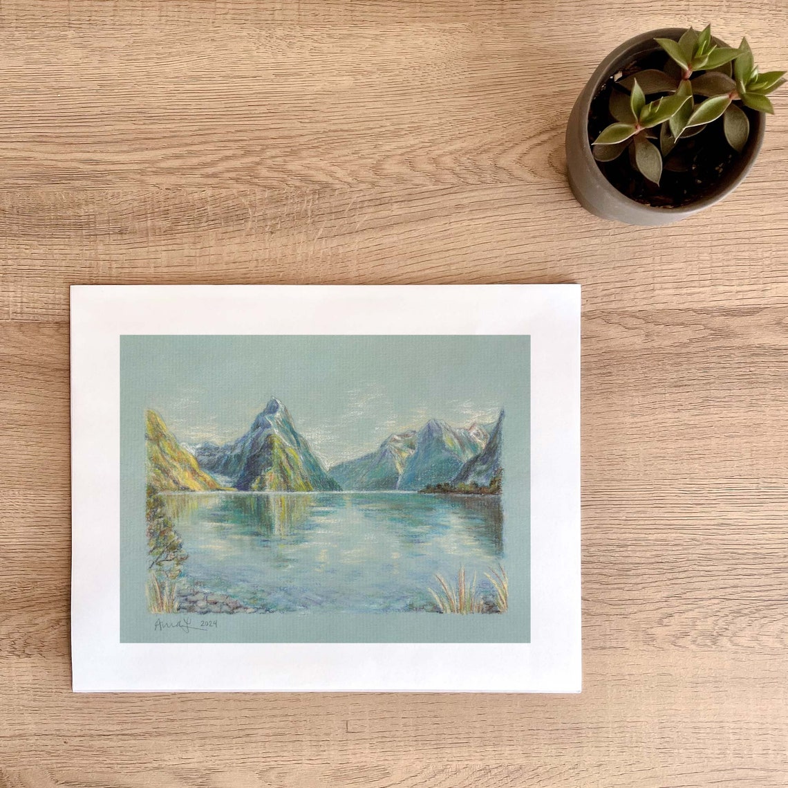 Milford Sound New Zealand Pastel Art Print | 8x10 | South Island Fjord ...