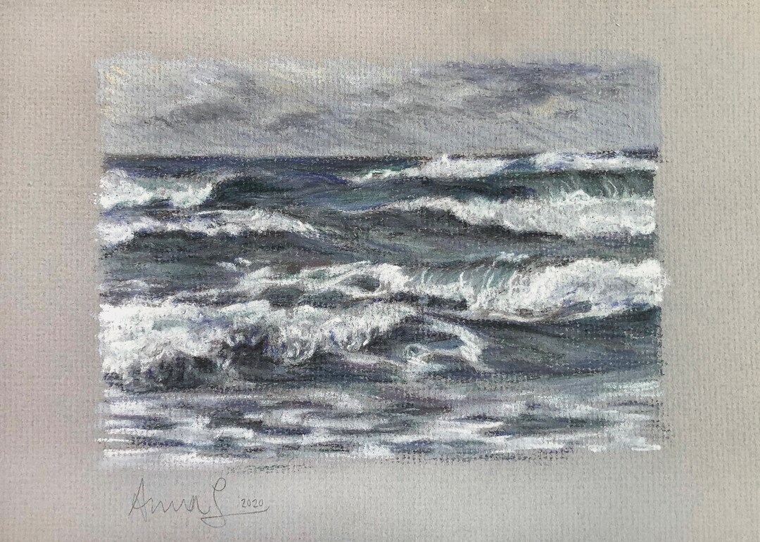 Stormy Sea Original Pastel Drawing | Nor'easter Ocean Waves of Outer ...