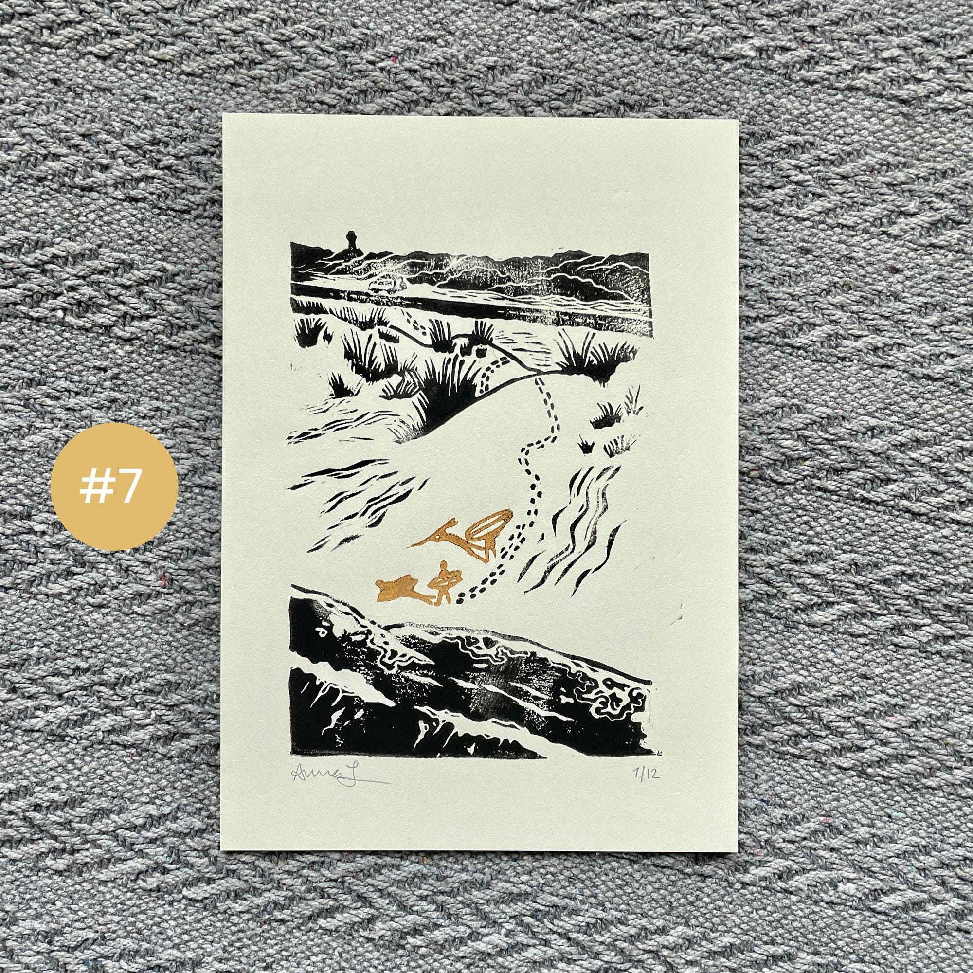 OBX Beach Surfers Linocut Block Print | Original Handprinted Artwork ...