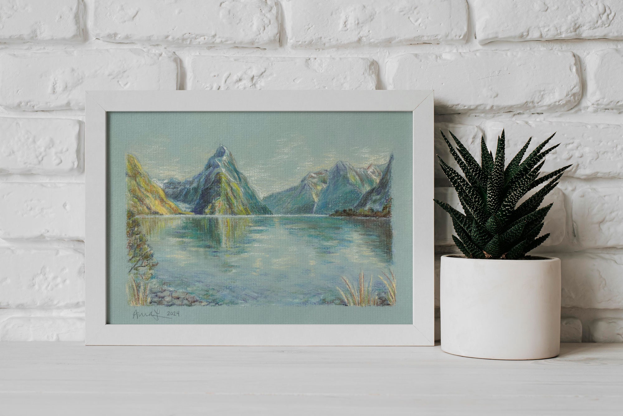 Milford Sound New Zealand Pastel Art Print | 8x10 | South Island Fjord ...