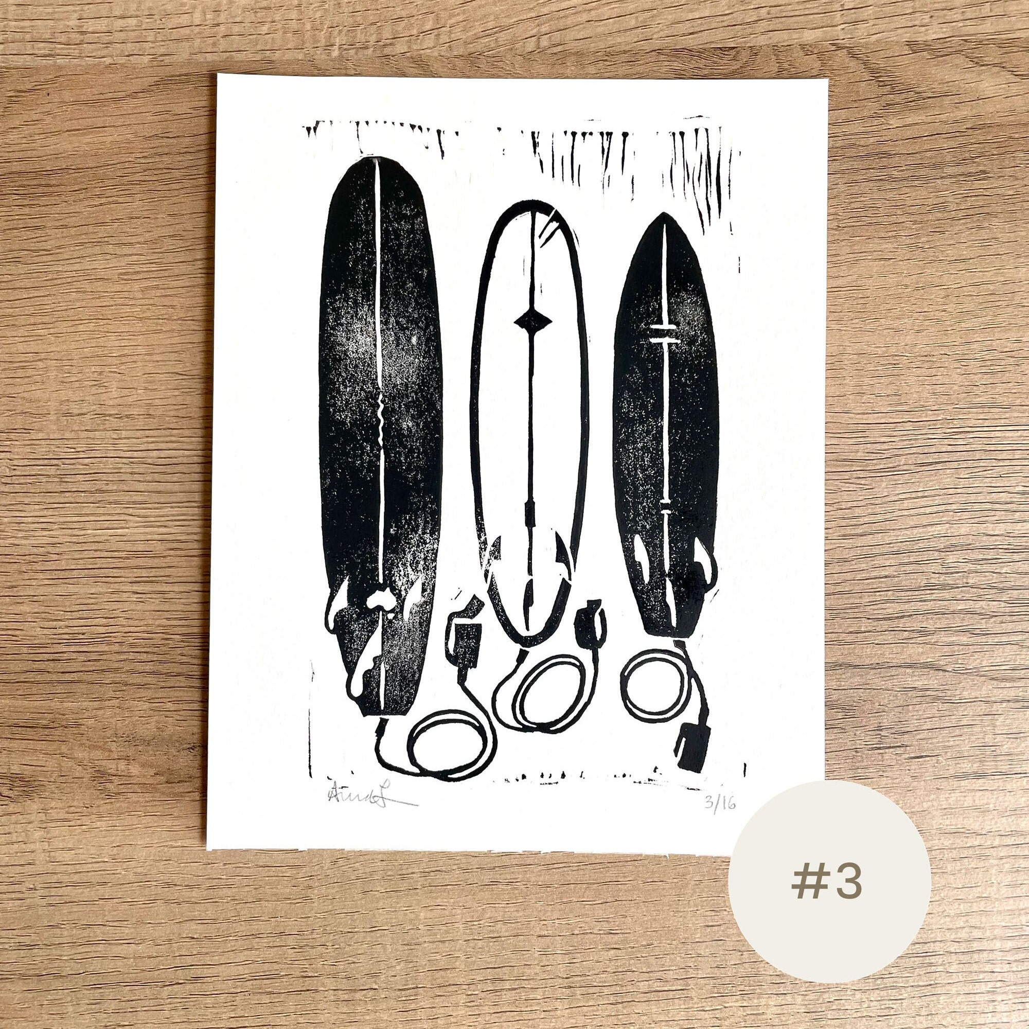 Surfboard Linocut Block Print Original Handprinted Artwork 8x10 Mat ...