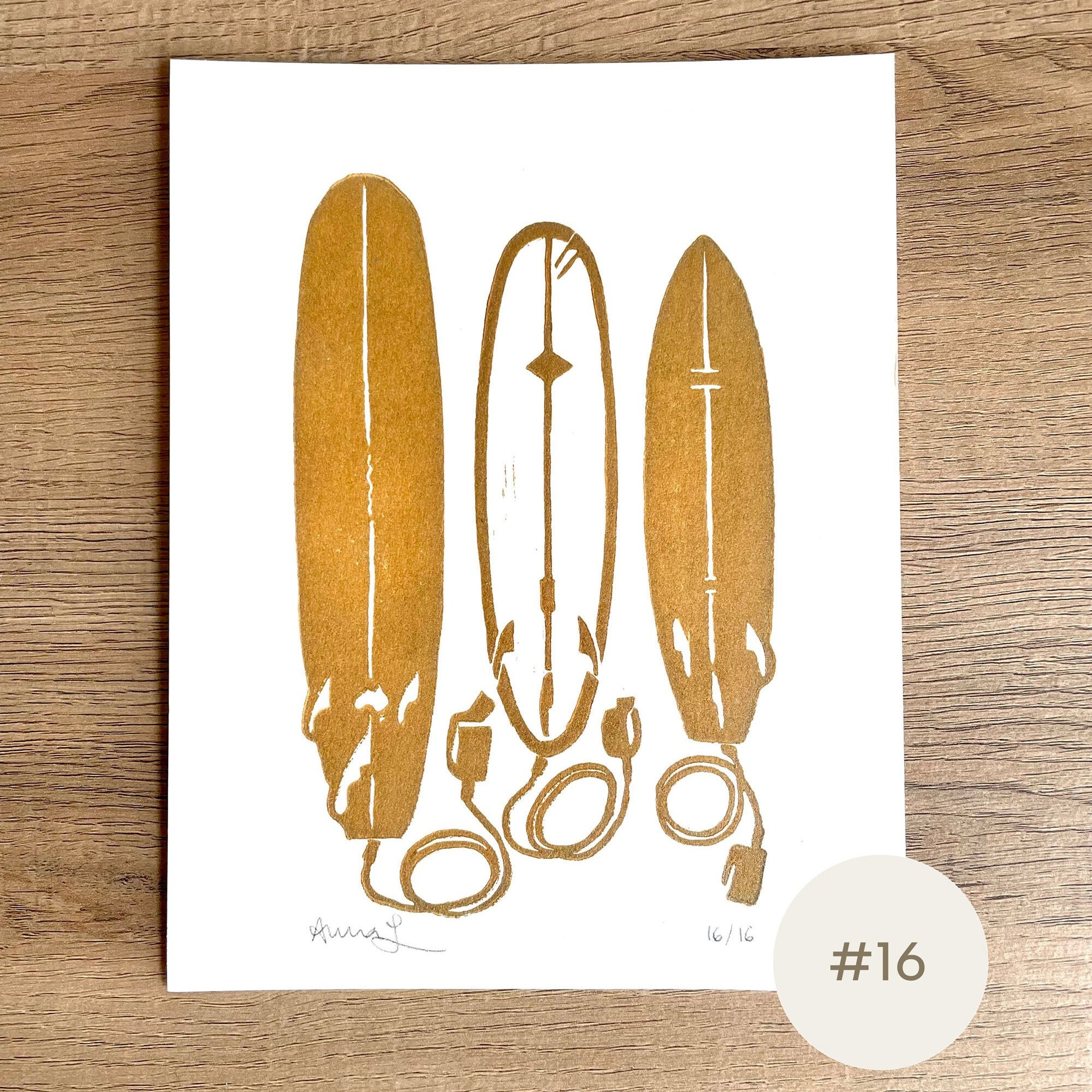 Surfboard Linocut Block Print Original Handprinted Artwork 8x10 Mat ...