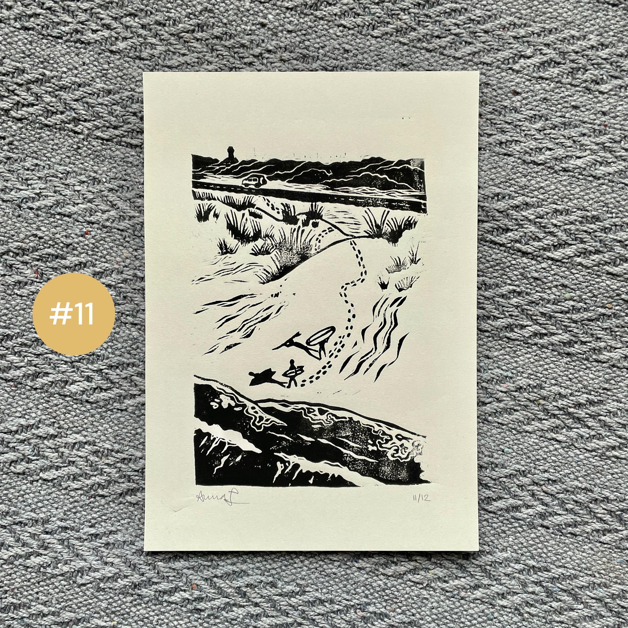 OBX Beach Surfers Linocut Block Print | Original Handprinted Artwork ...