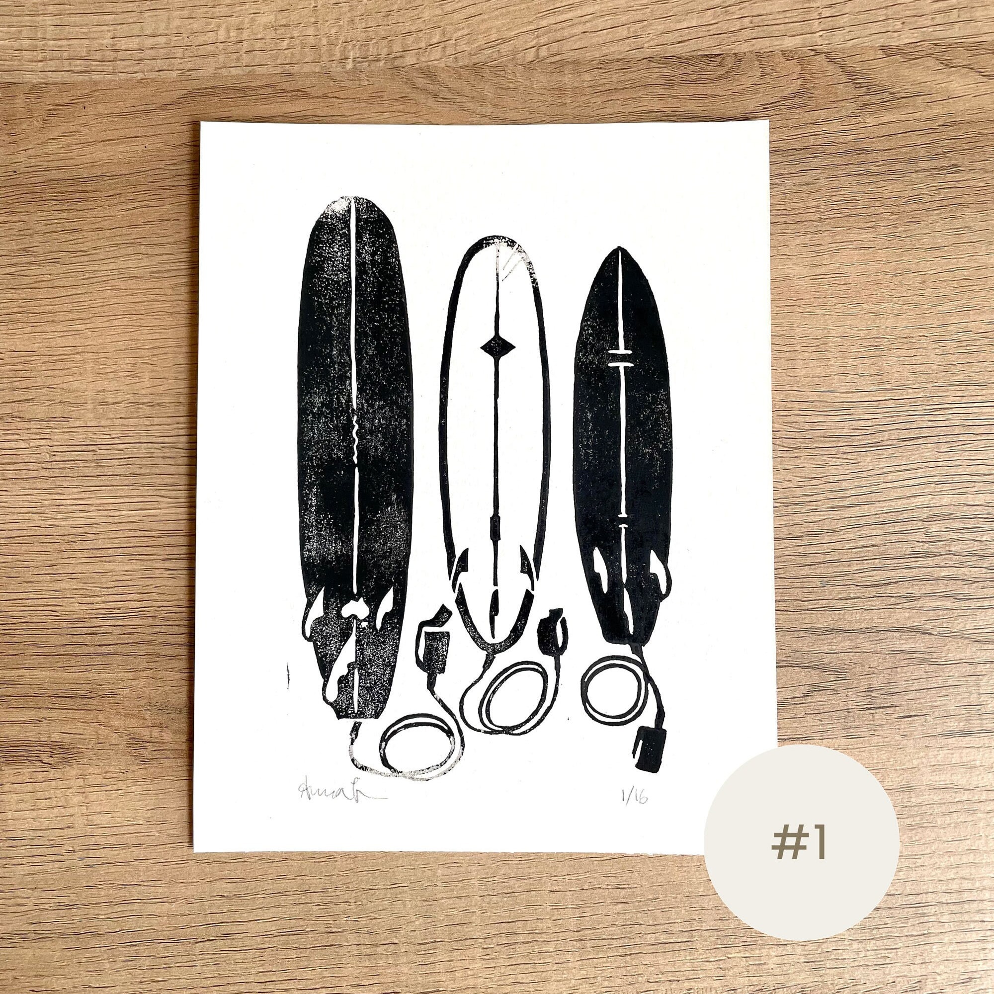Surfboard Linocut Block Print Original Handprinted Artwork 8x10 Mat ...