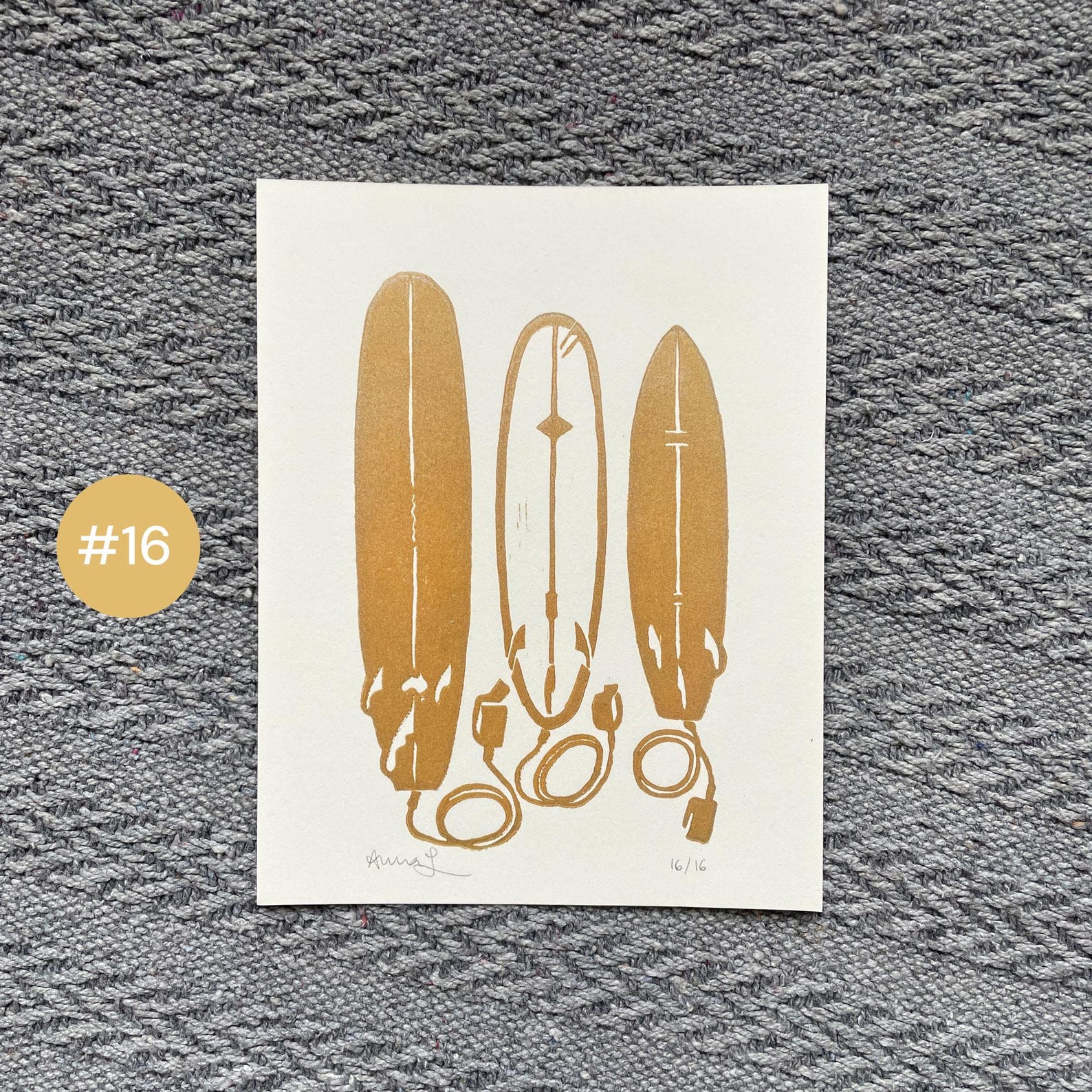 Surfboard Linocut Block Print | Original Handprinted Artwork | 5x7 ...