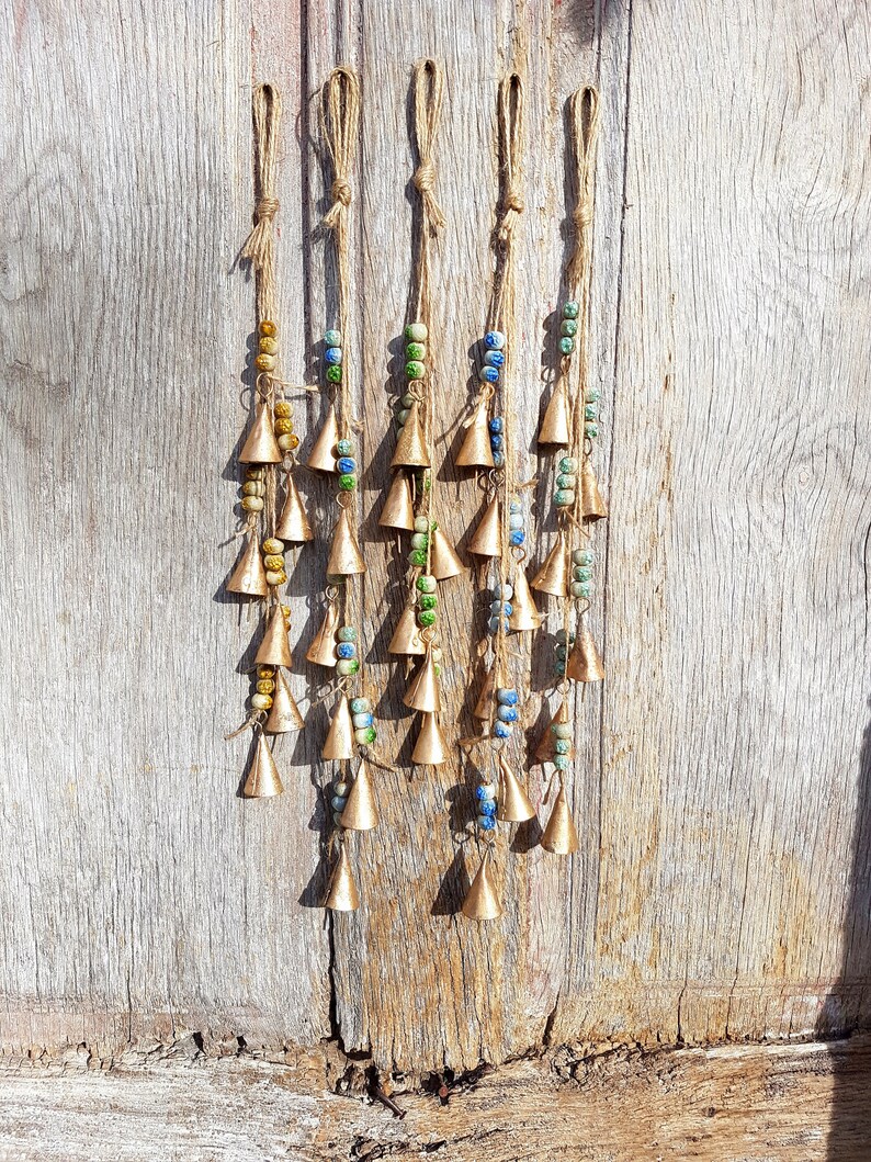 Bells on String, Rustic Windchime, Ceramic Beads, Farmhouse Door Hanger ...