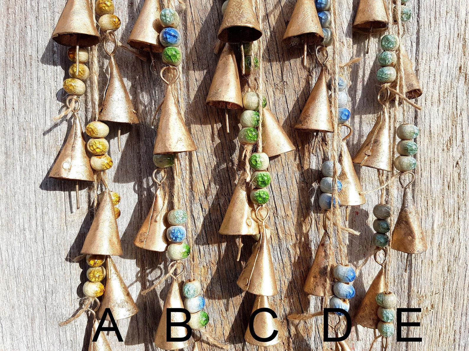 Bells on String, Rustic Windchime, Ceramic Beads, Farmhouse Door Hanger ...
