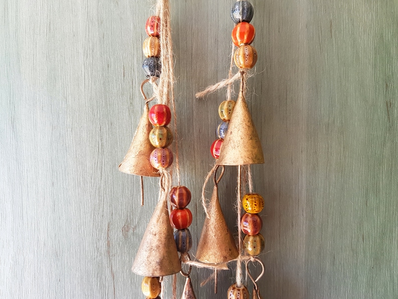 Bells on String With 6 Rustic Vintage Cow Bells and Multicolored ...