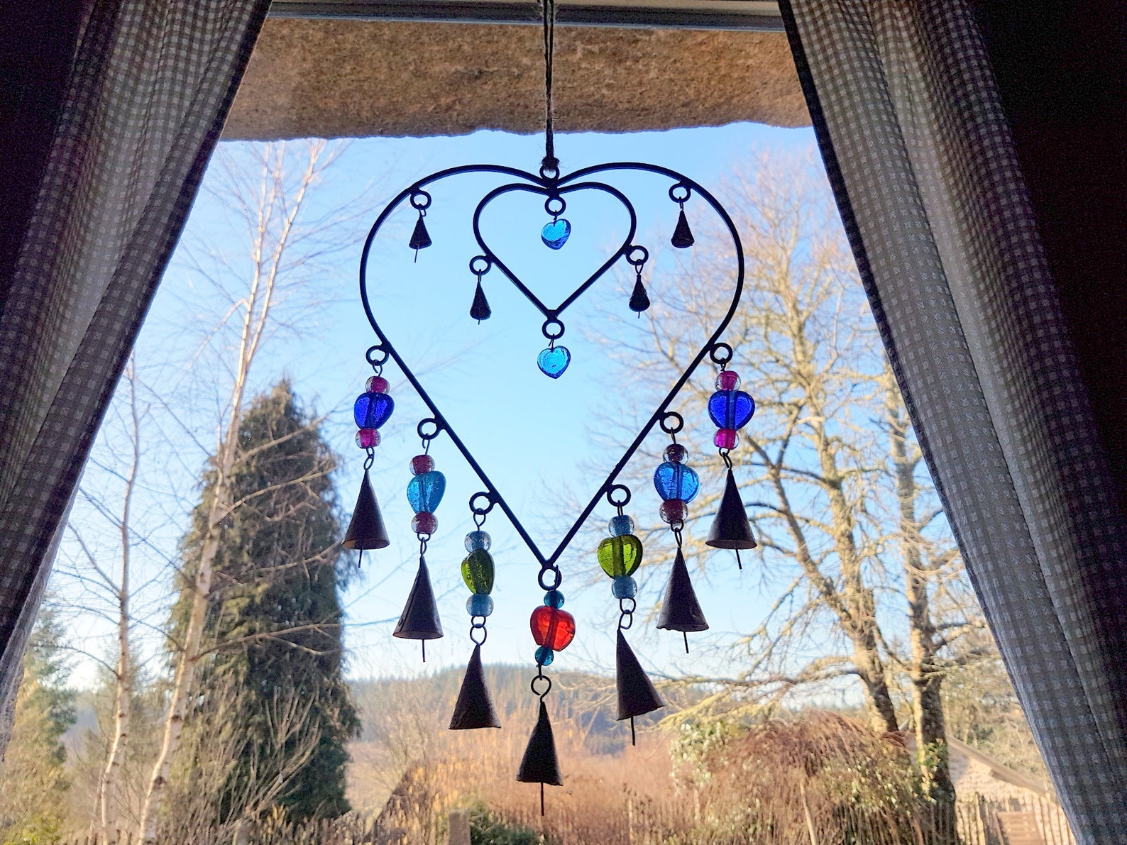 Large Heart Mobile Glass Suncatcher Metal Frame Wall - Etsy