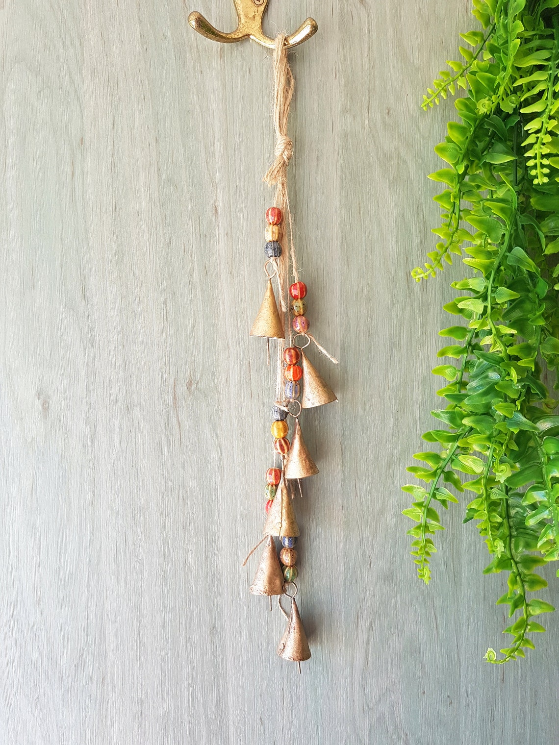 Bells on String With 6 Rustic Vintage Cow Bells and Multicolored ...