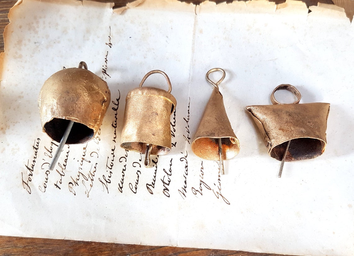 Set 4 Primitive Bells, Swiss Cow Bells, Cattle Bell, Brass Metal Bell ...