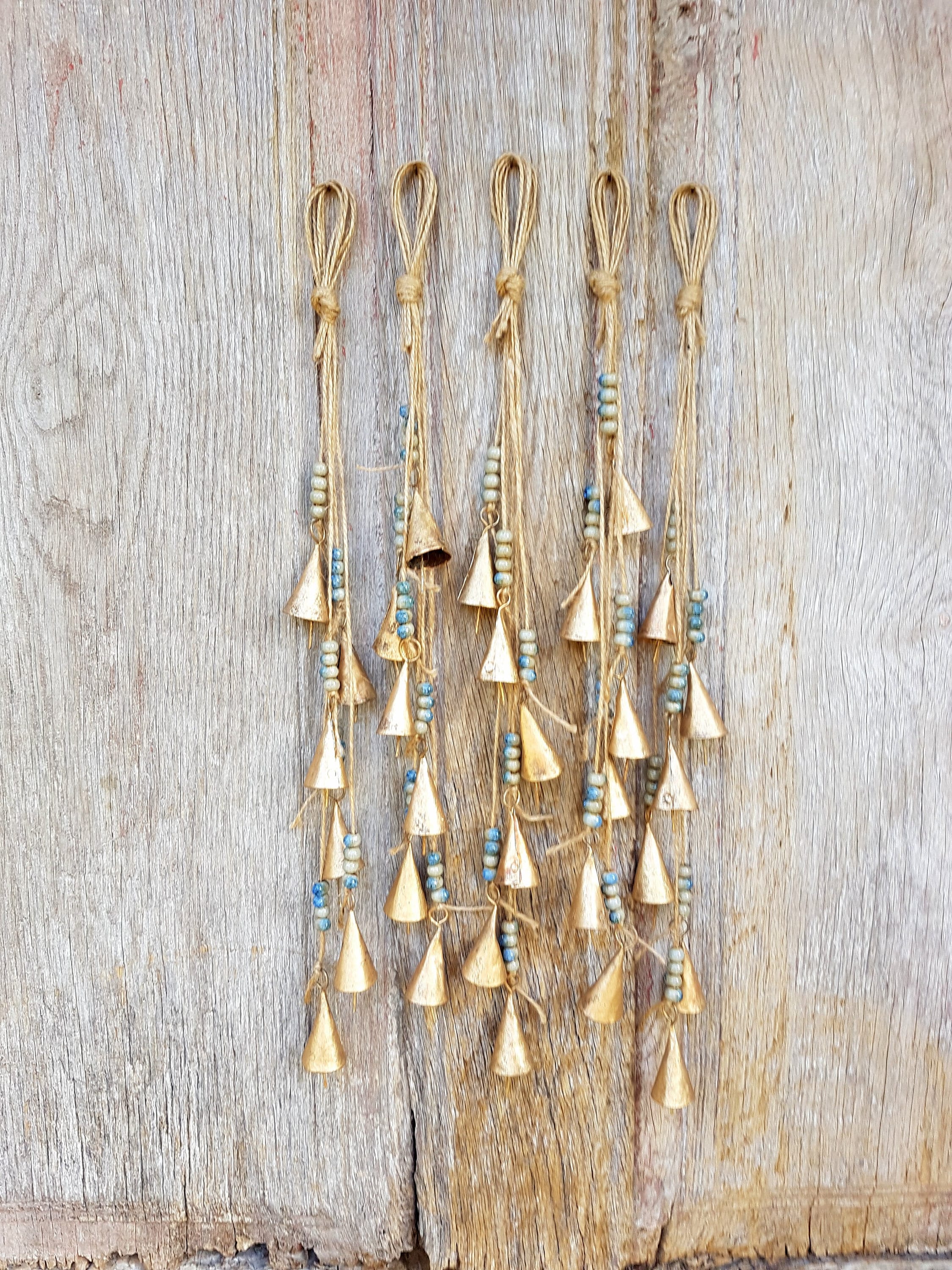 Bells on String With BLUE Ceramic Beads Rustic Windchime | Etsy