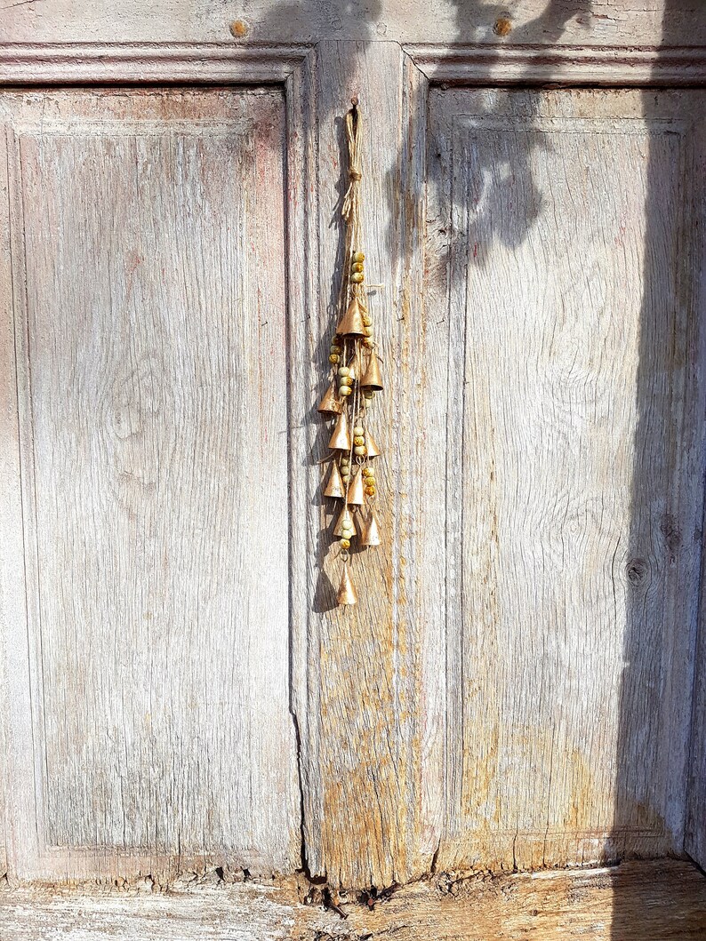 Bells on String, Rustic Windchime, Ceramic Beads, Farmhouse Door Hanger ...
