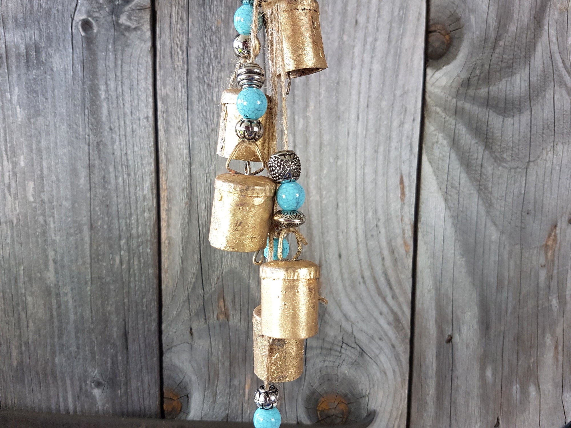 Bells on String With Silver and Turquoise Rustic Windchime - Etsy