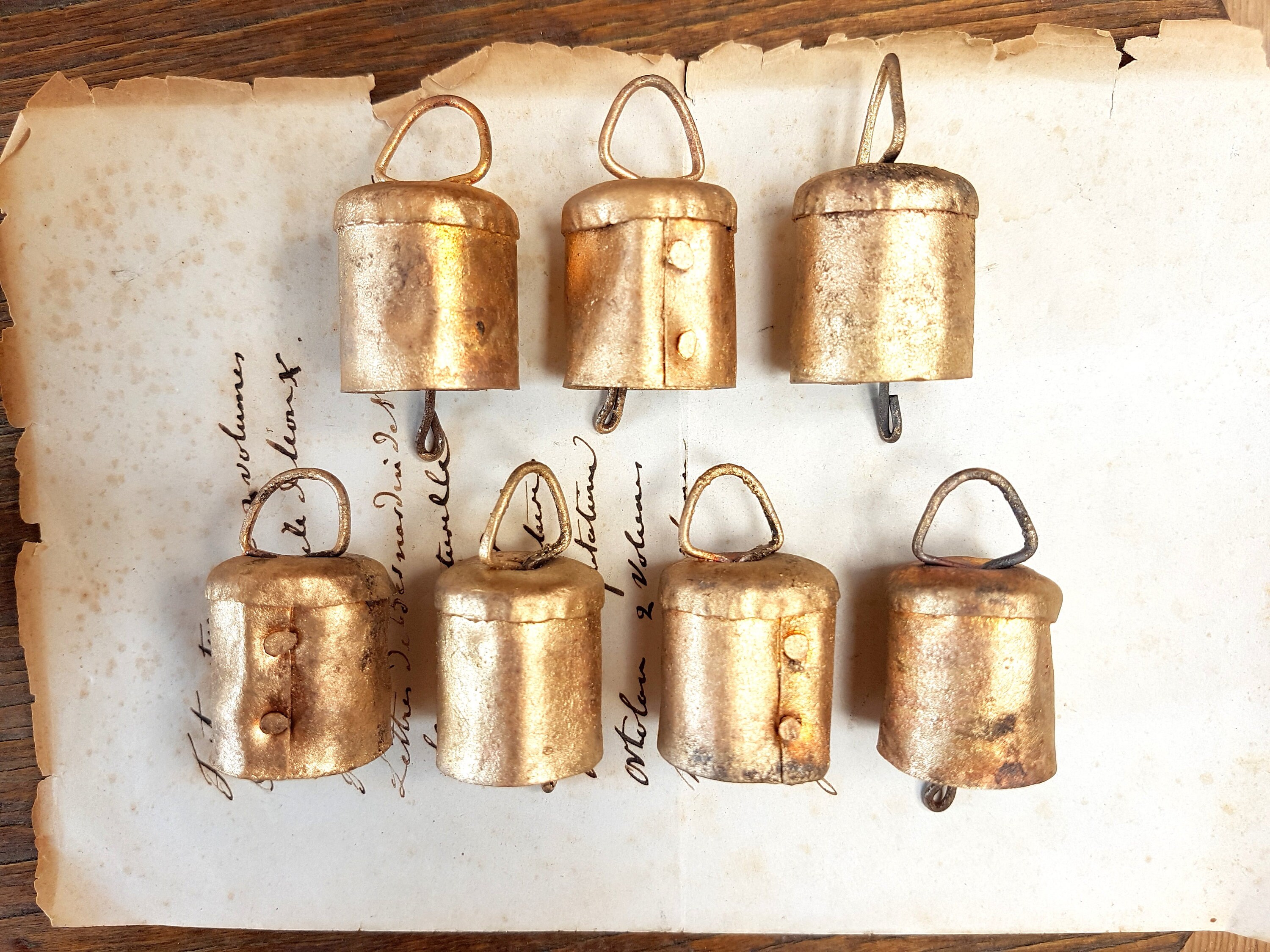 7 Brass Bells, Gold, Bronze, Cow Bells, Cattle Bell, Garden Decor, Wind ...