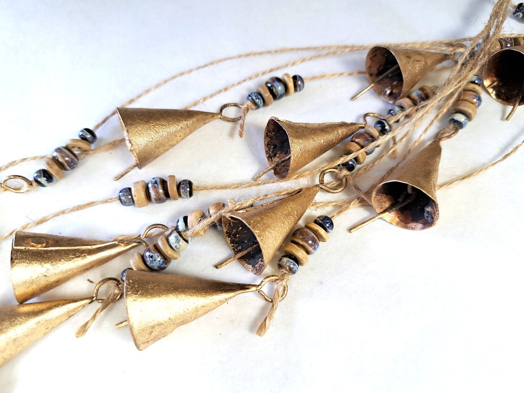 Bells on String With BLUE Ceramic and Coconut Beads, Windchime With Cow ...