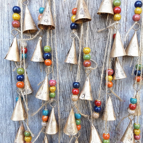 Bells on String With BLUE Ceramic Beads Rustic Windchime - Etsy