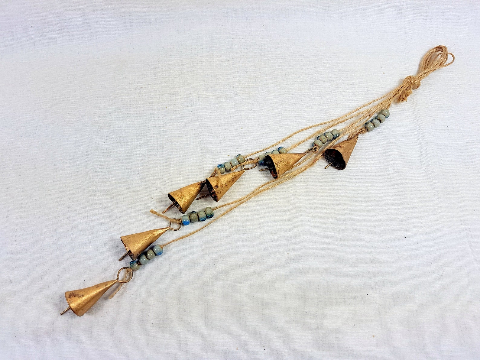 Bells on String With BLUE Ceramic Beads Rustic Windchime - Etsy