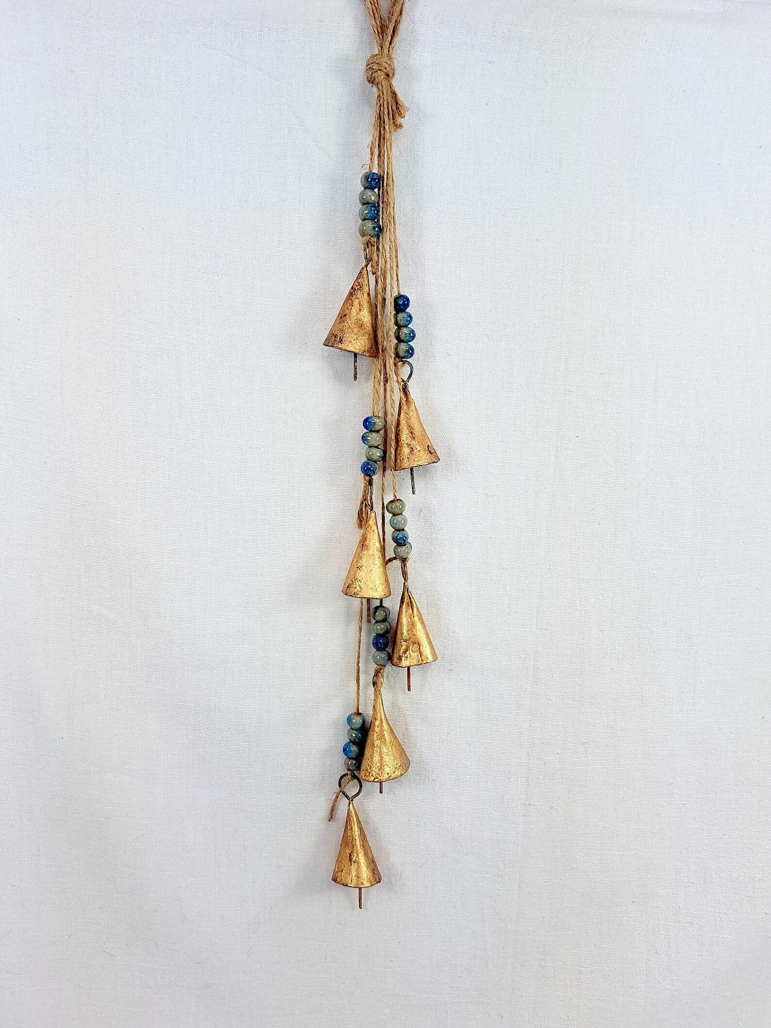 Bells on String With BLUE Ceramic Beads Rustic Windchime | Etsy