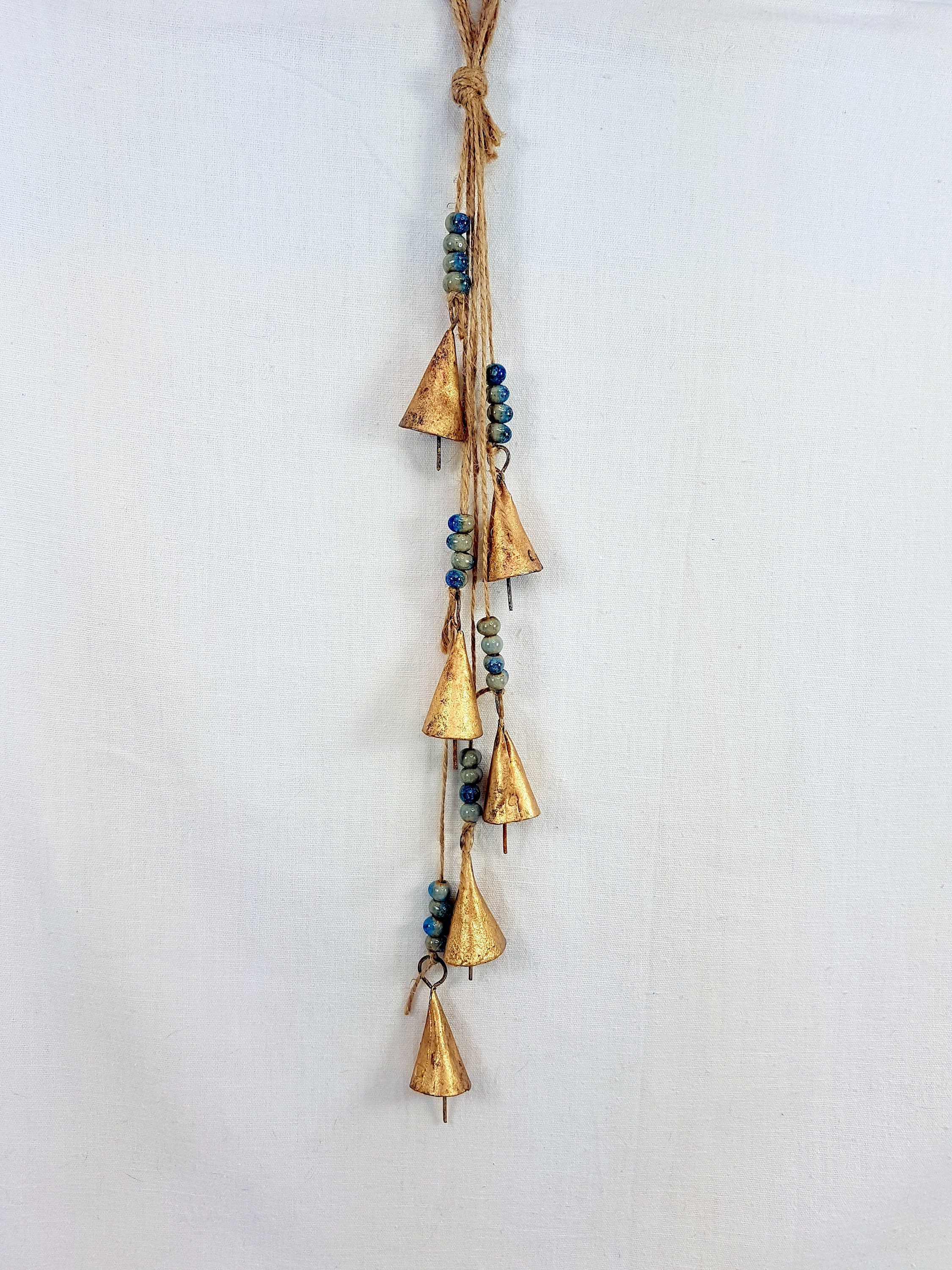 Bells on String With BLUE Ceramic Beads Rustic Windchime | Etsy