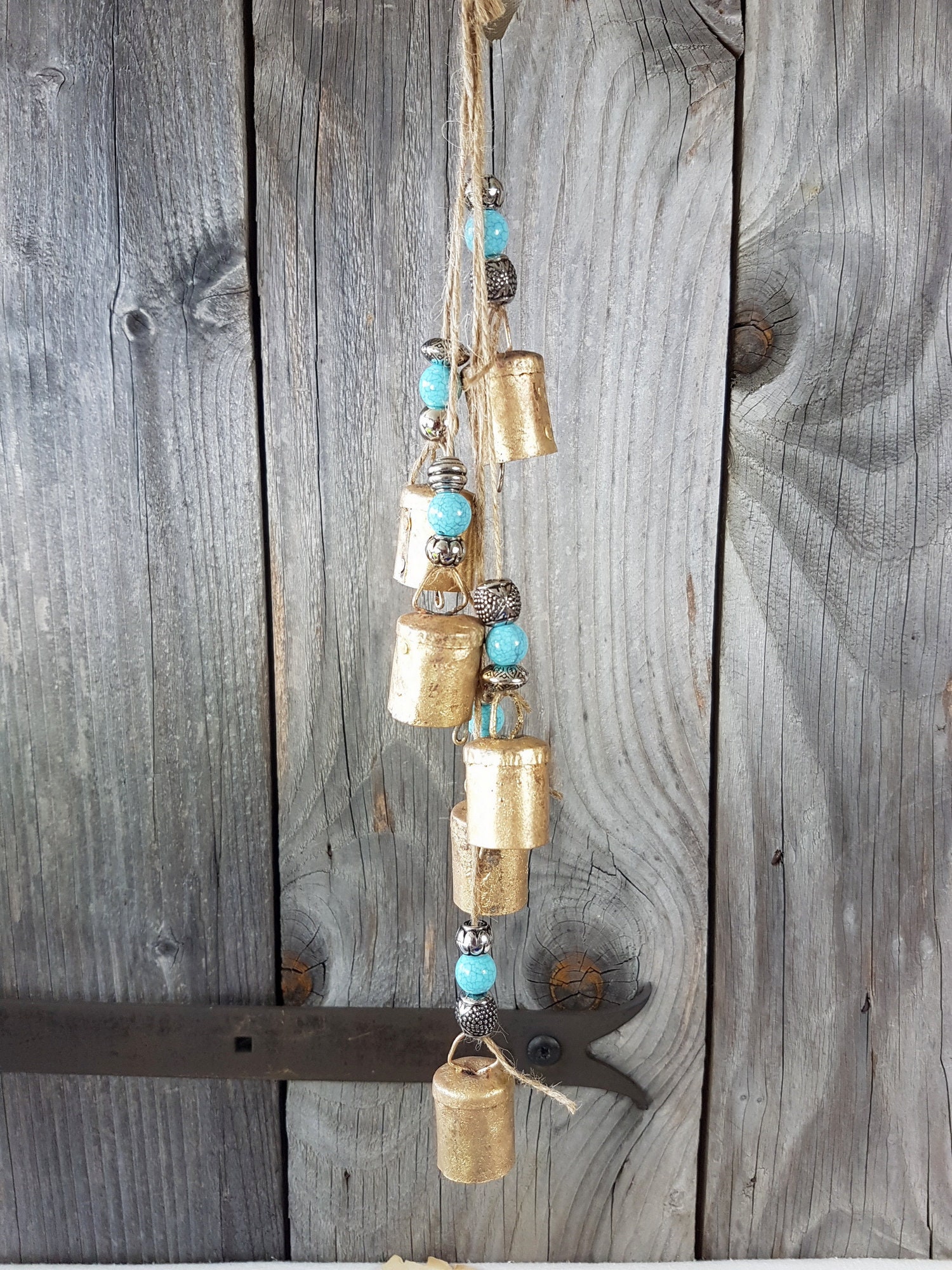 Bells on String With Silver and Turquoise Rustic Windchime - Etsy