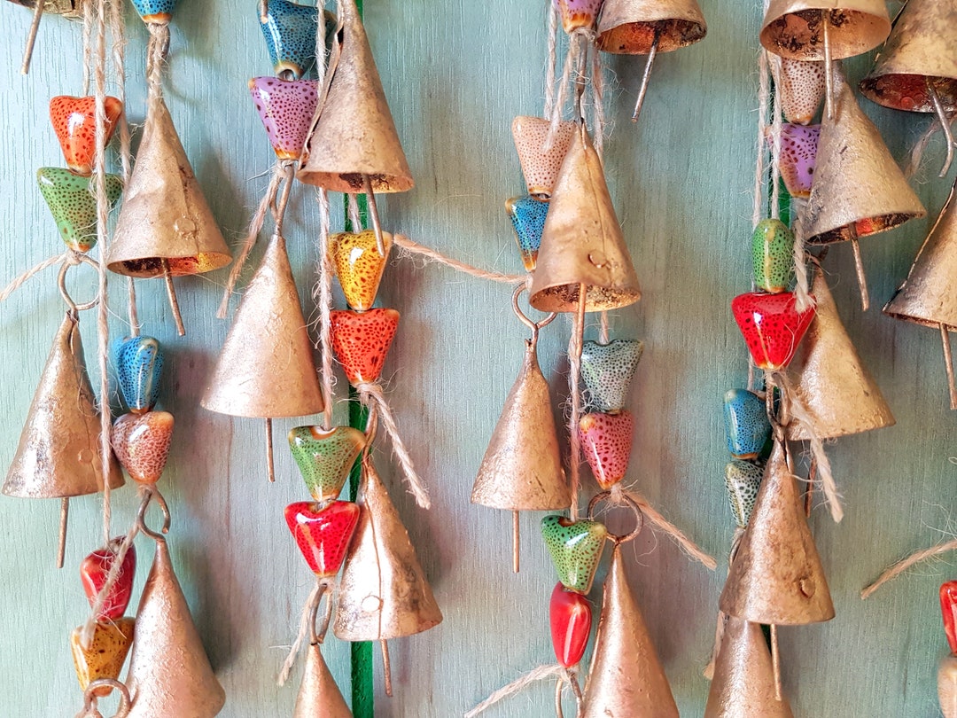 Bells on String With 6 Rustic Vintage Cow Bells and Multicolored ...